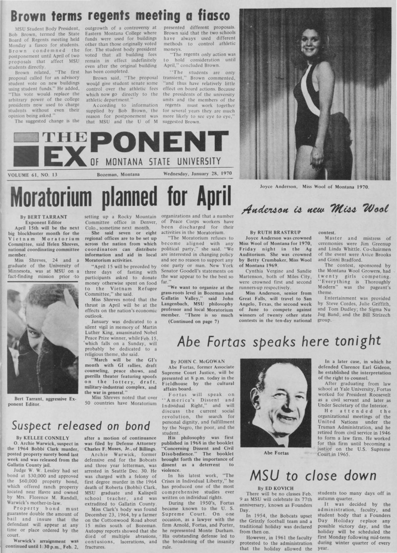 The Exponent of Montana State University, January 28, 1970