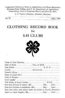 Clothing Record Book for 4-H Clubs