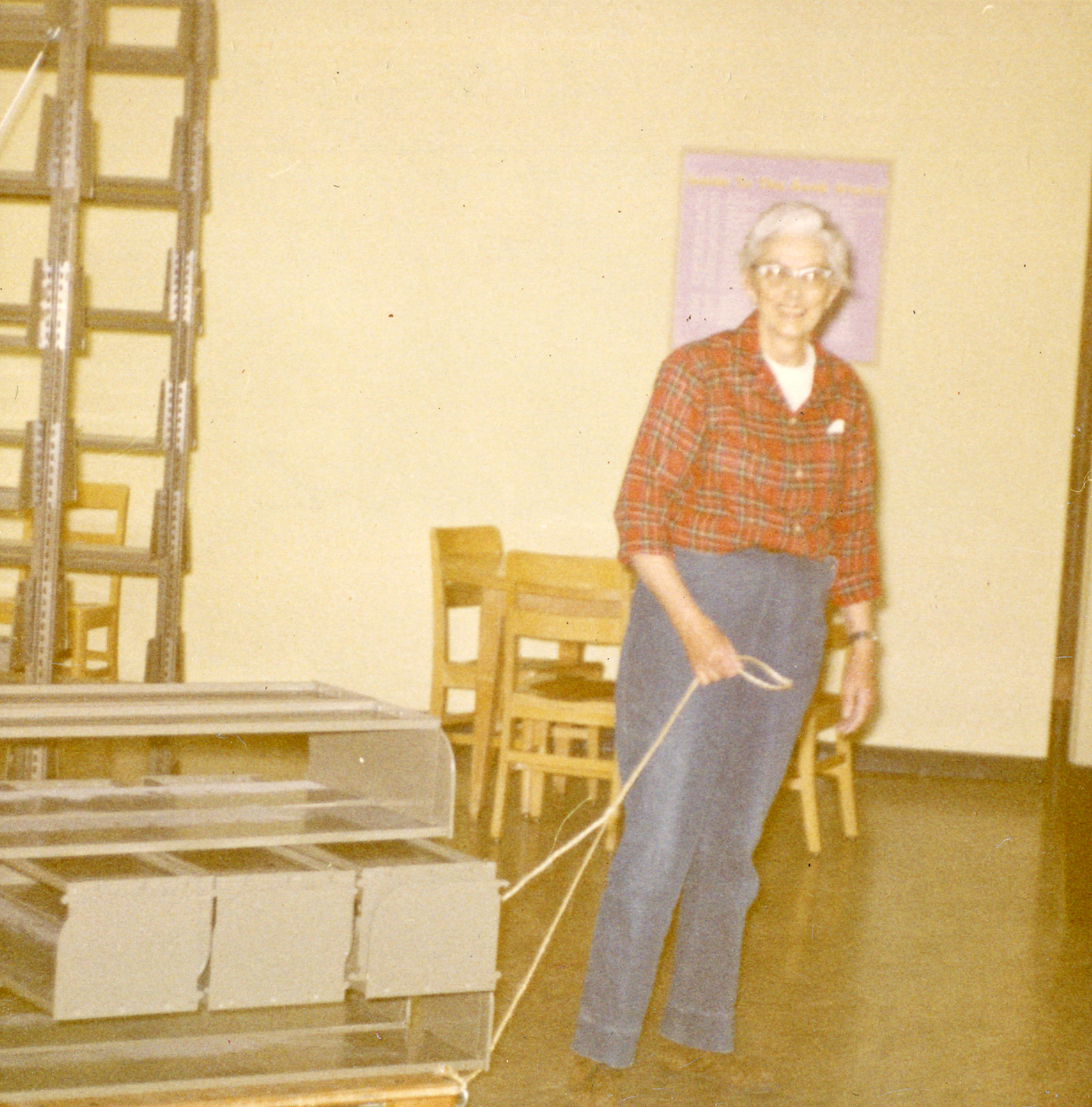 Miss L. Heathcote during the library move, November, 1966