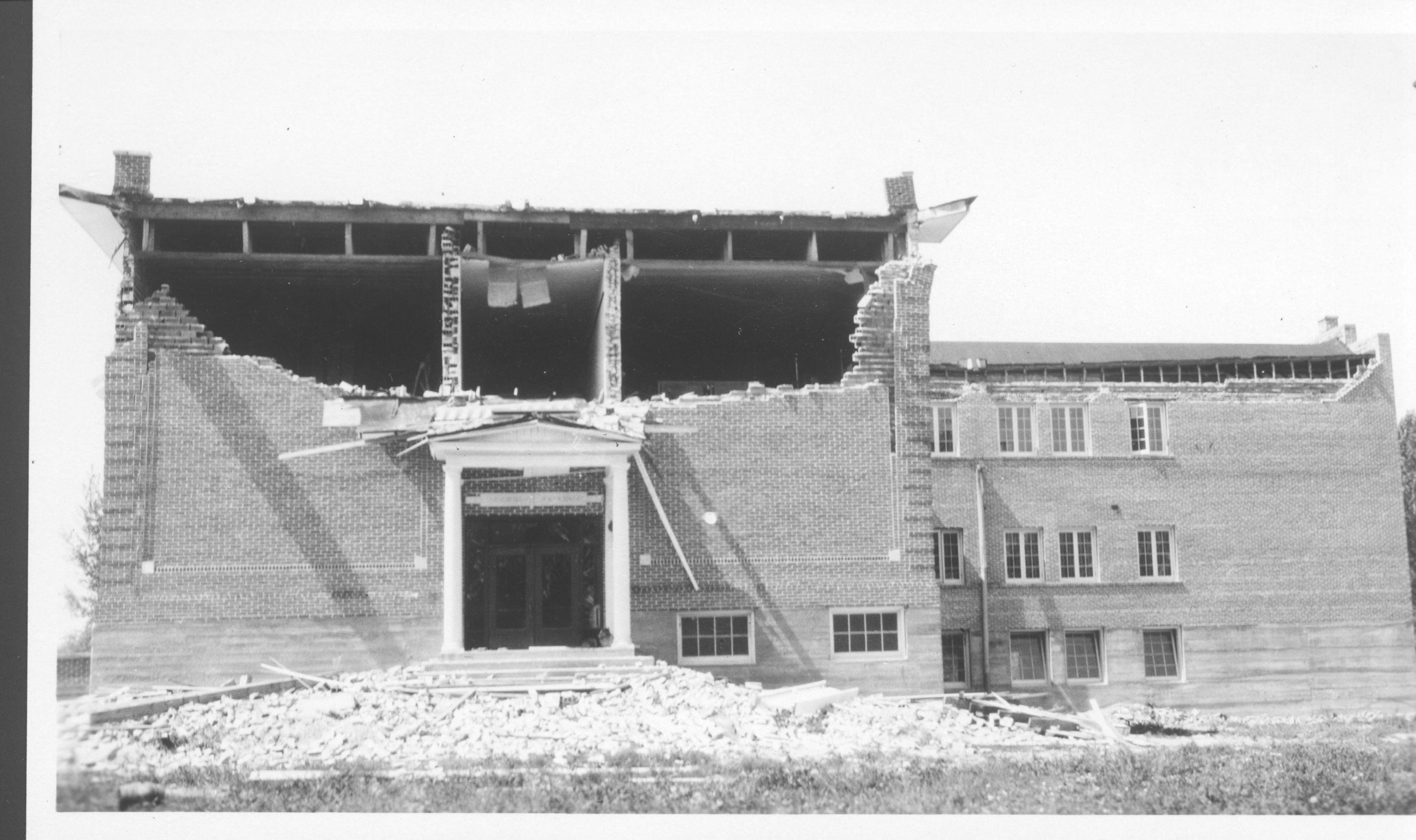 Three Forks Community Building After 1925 Earthquake (entrance view)