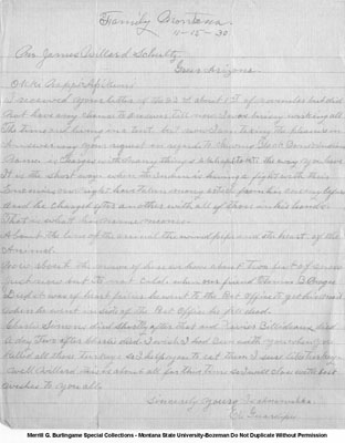 Letter Eli Guardipee Wrote to James Schultz about His Current Life Events