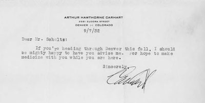 Arthur Hawthorne Carhart's Letter Written to James Willard Shultz about ...